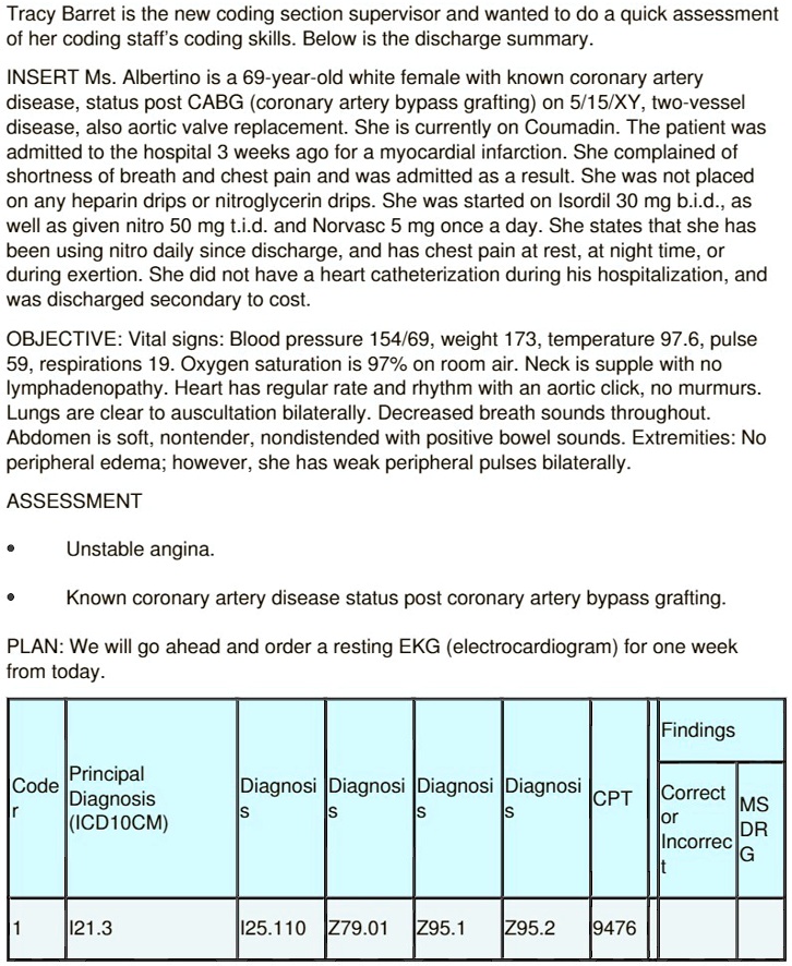 tracy barret is the new coding section supervisor and wanted to do a ...