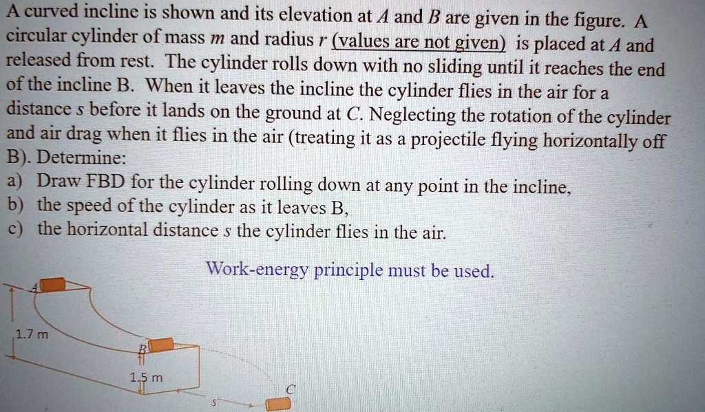 SOLVED: A curved incline is shown and its elevation at A and B are ...