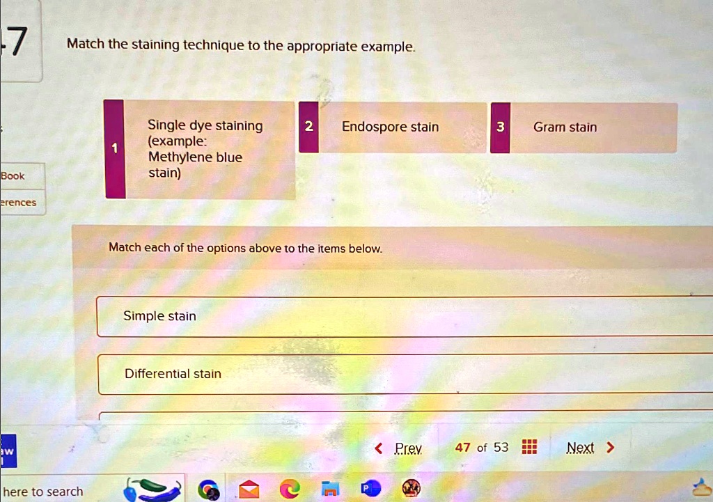 7 Match the staining technique to the appropriate example. 1 Book ...