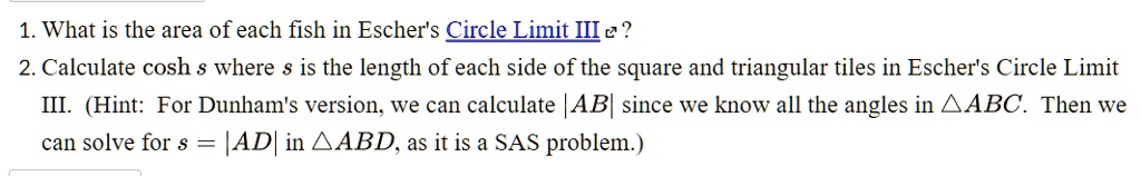 SOLVED: What is the area of each fish in Escher's Circle Limit III? 2 ...