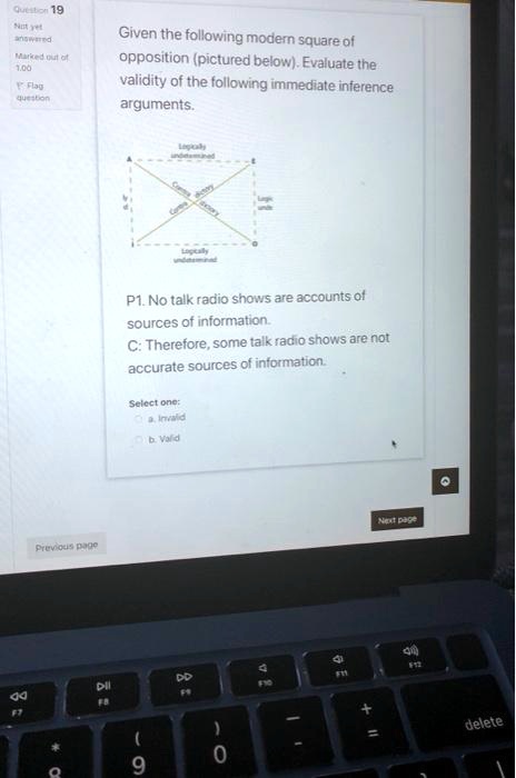 SOLVED: Queston19 Net yet answered Given the following modern sguare of opposition(pictured ...