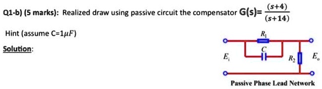 SOLVED: s+4) Q1-b)5 marks): Realized draw using passive circuit the ...