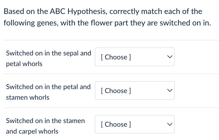 Based on the ABC Hypothesis, correctly match each of the following ...