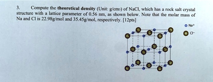 SOLVED: Compute the theoretical density (Unit: g/cm3) of NaCl, which has a rock salt crystal ...