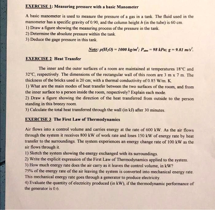 thermodynamics exercise 1measuring pressure with a basic manometer a ...
