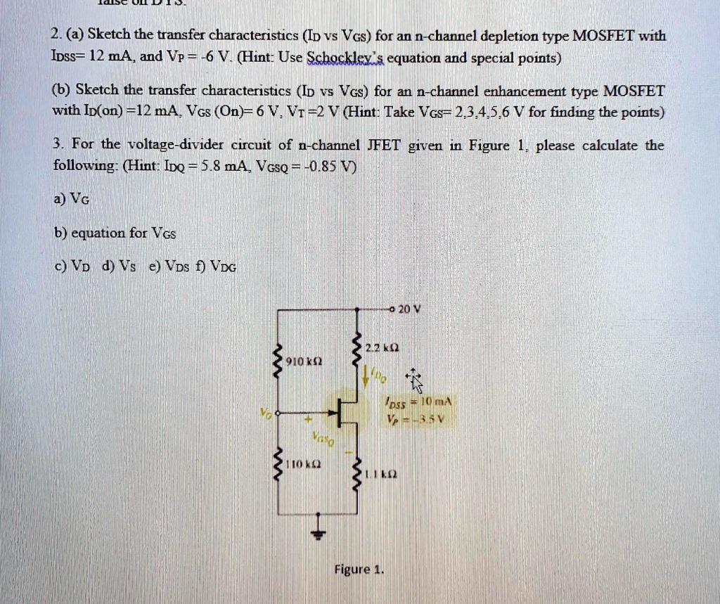 2. (a) Sketch the transfer characteristics (ID vs VGs) for an n-channel depletion type MOSFET ...