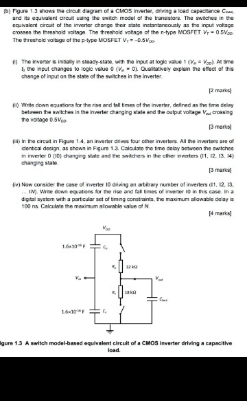 SOLVED: (b) Figure 1.3 shows the circuit diagram of a CMOS inverter, driving a load capacitance ...
