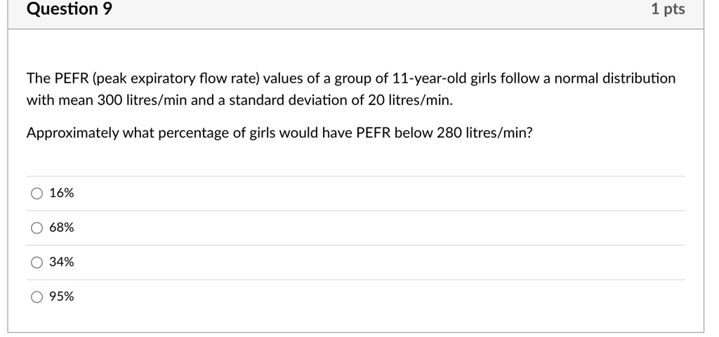 SOLVED: The PEFR (peak expiratory flow rate) values of a group of 11 ...