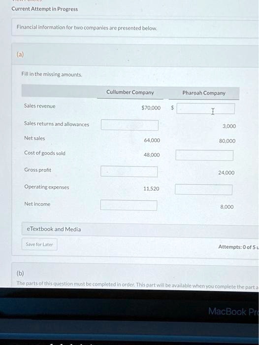 Current Attempt In Progress Financial information for two companies is ...