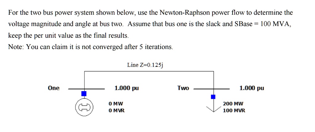 SOLVED: For the two-bus power system shown below, use the Newton-Raphson power flow to determine ...