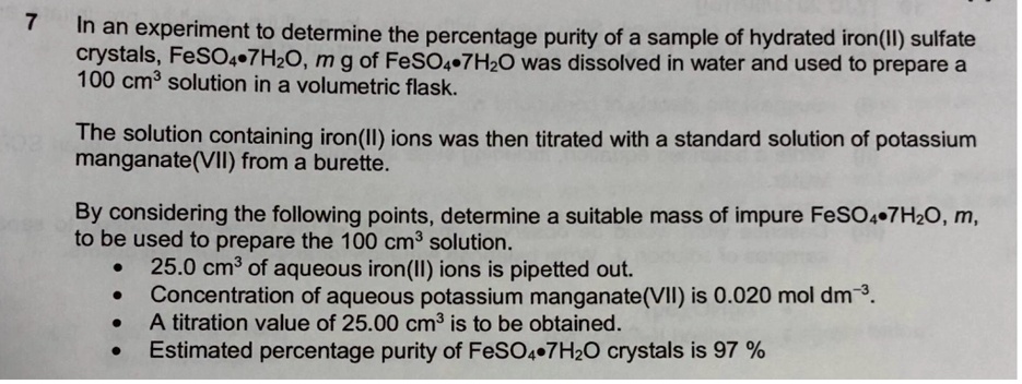 7 In an experiment to determine the percentage purity of a sample of ...