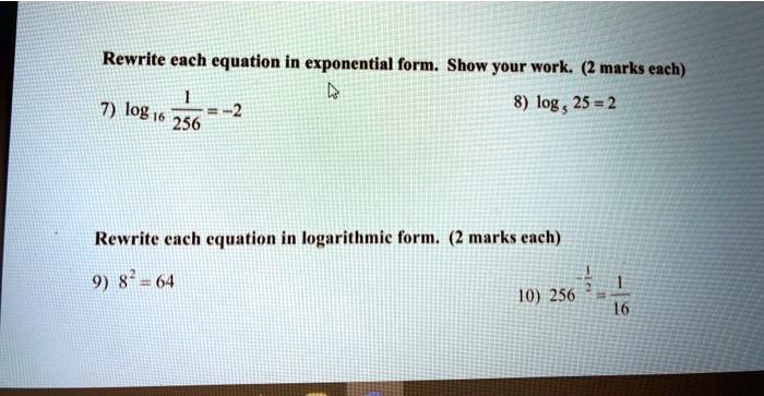Log Exponential Form Equation