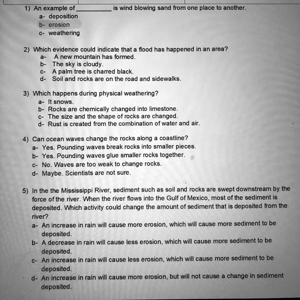 SOLVED: Help with Q2, Q3, Q4, and Q5. 1) An example of a) deposition b ...