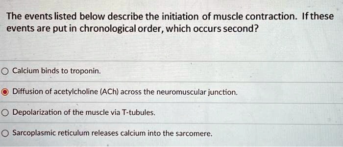 The events listed below describe the initiation of muscle contraction ...