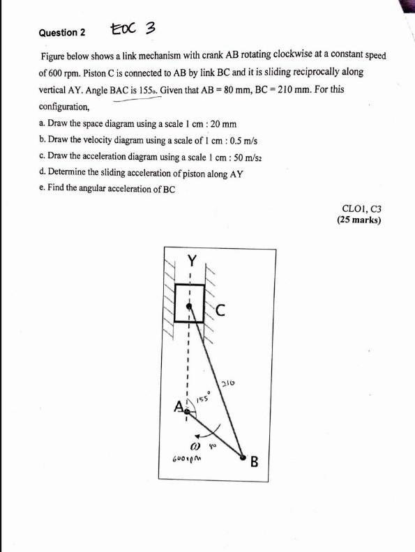 SOLVED: OC3 The figure below shows a link mechanism with crank AB ...