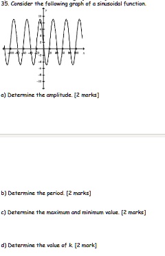 35. Consider the following graph of a sinusoidal function. a) Determine the amplitude. [2 marks ...
