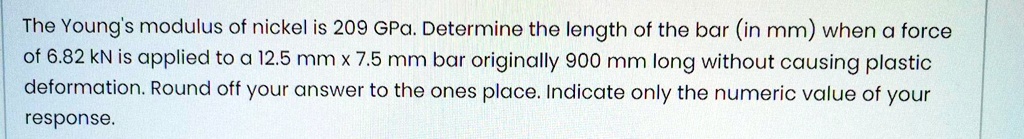 SOLVED: The Young's modulus of nickel is 209 GPa. Determine the length ...