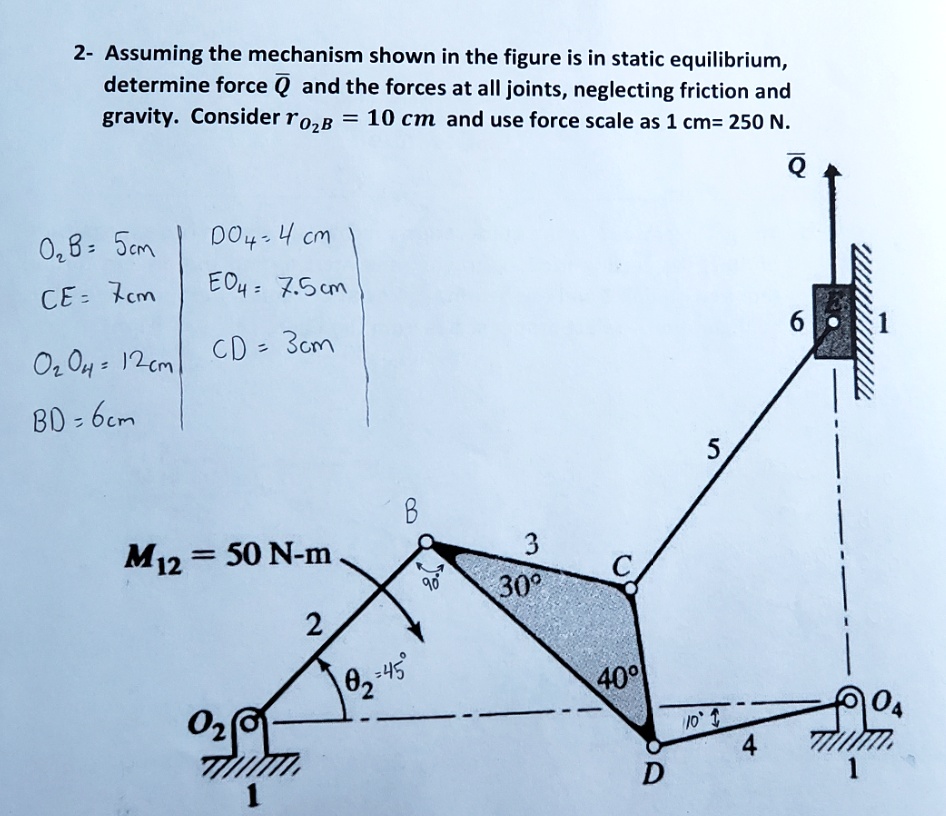 2- Assuming the mechanism shown in the figure is in static equilibrium ...