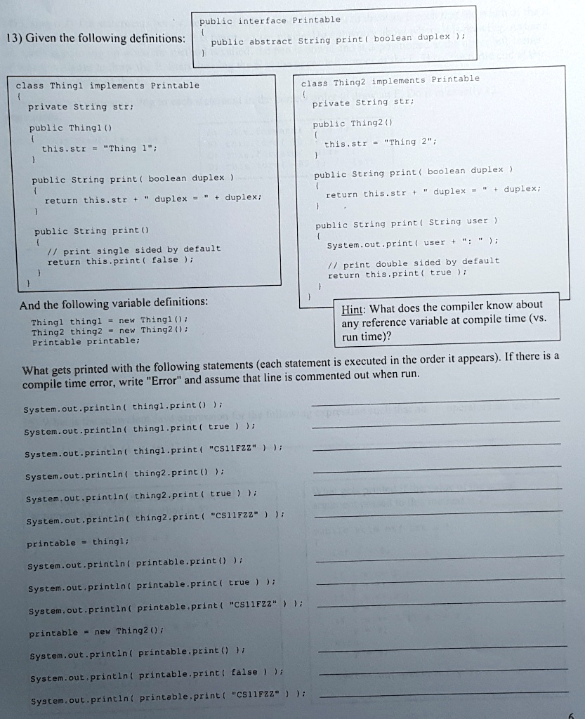 public interface printable 13given the following definitions public abstract string print ...