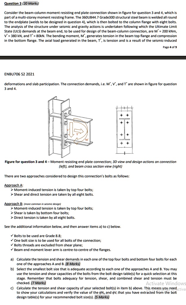 full working please asap question z 20 marks consider the beam column ...