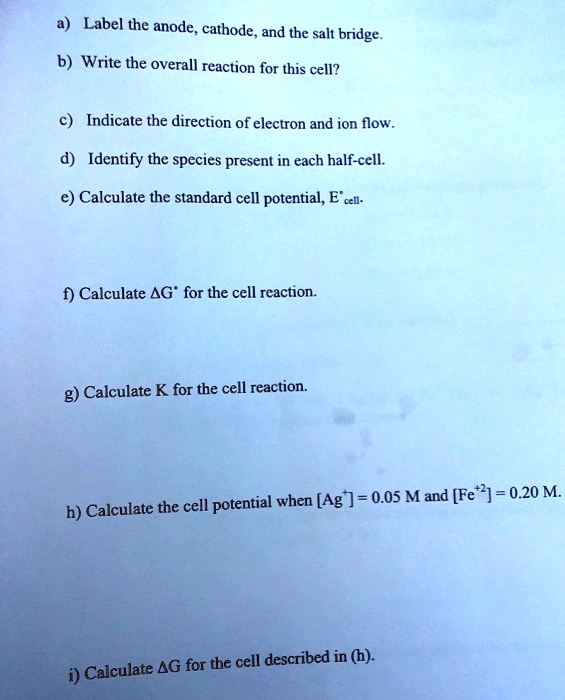 SOLVED: Label the anode, cathode, and the salt bridge. Write the overall reaction for this cell ...