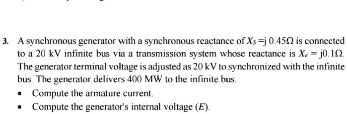 A synchronous generator with a synchronous reactance of Xs = 0.45 is ...