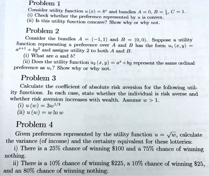 SOLVED: Problem 1 (i) Check whether the preference represented by u is ...