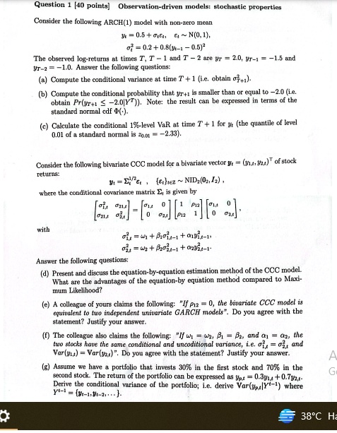 SOLVED: Texts: Question 1 [40 points] Observation-driven models ...