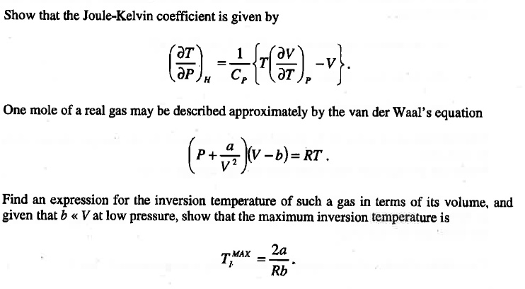 show that the joule kelvin coefficient is given by 6 one mole of a real ...