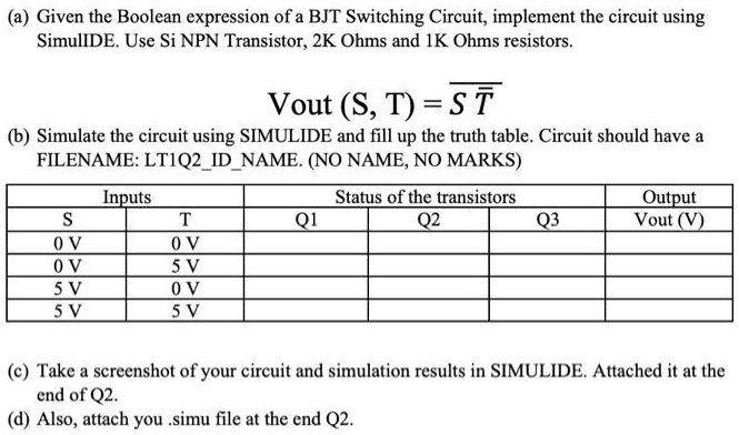 Solved Given The Boolean Expression Of A Bjt Switching Circuit Implement The Circuit Using