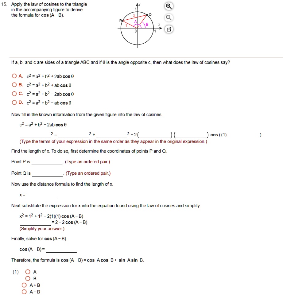 15. Apply the law of cosines to the triangle in the accompanying figure ...