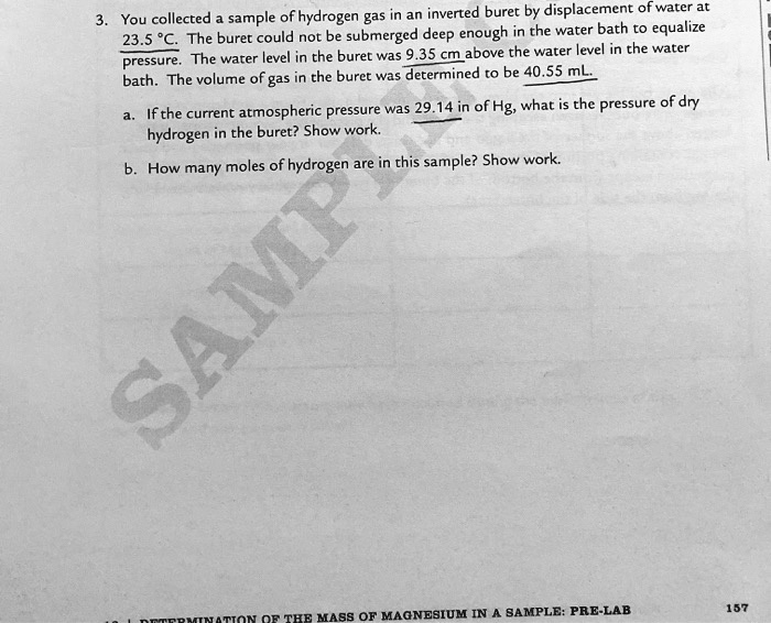 you collected sample of hydrogen gas in an inverted buret by ...