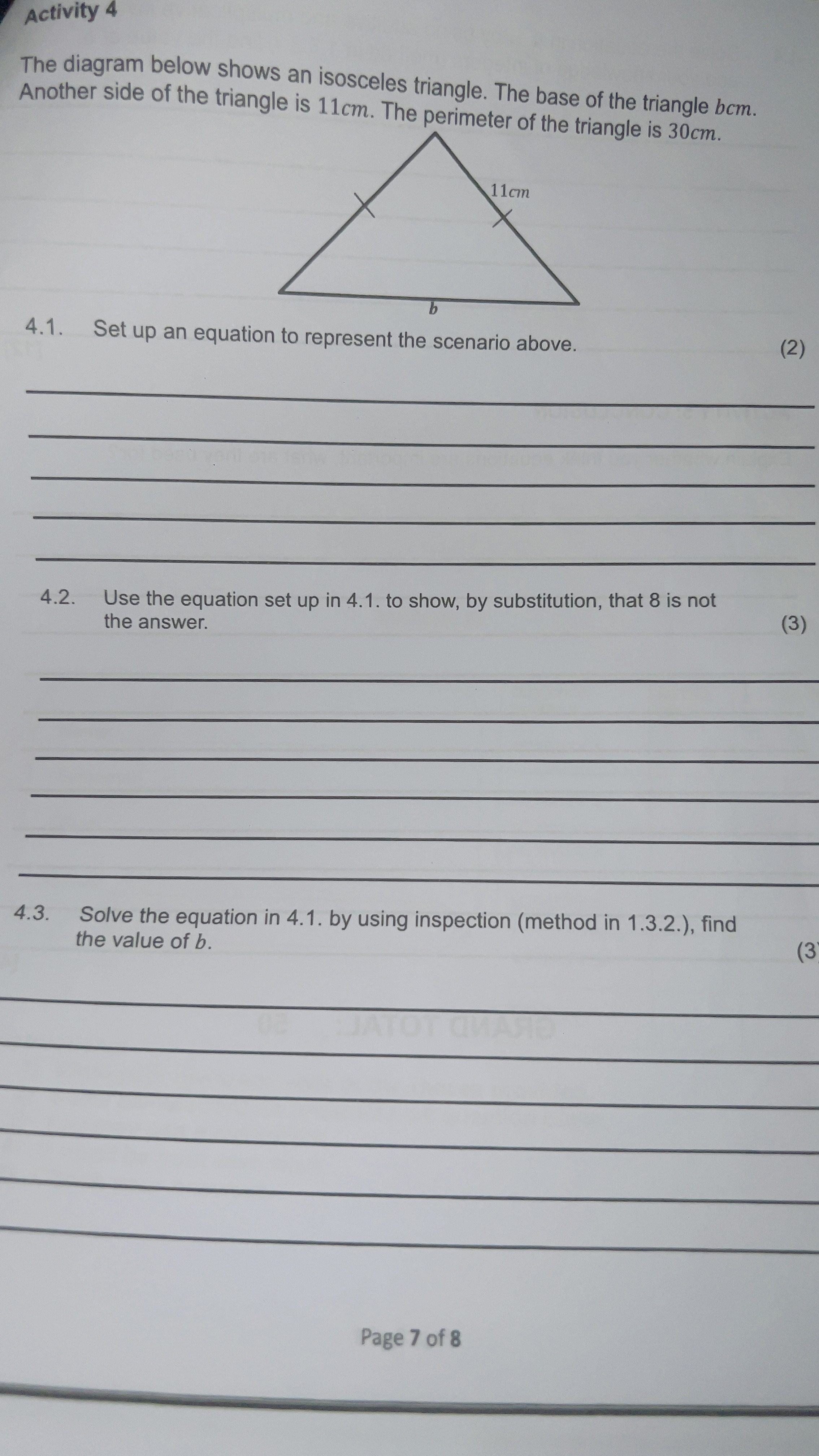 Activity 4 The diagram below shows an isosceles triangle. The base of ...