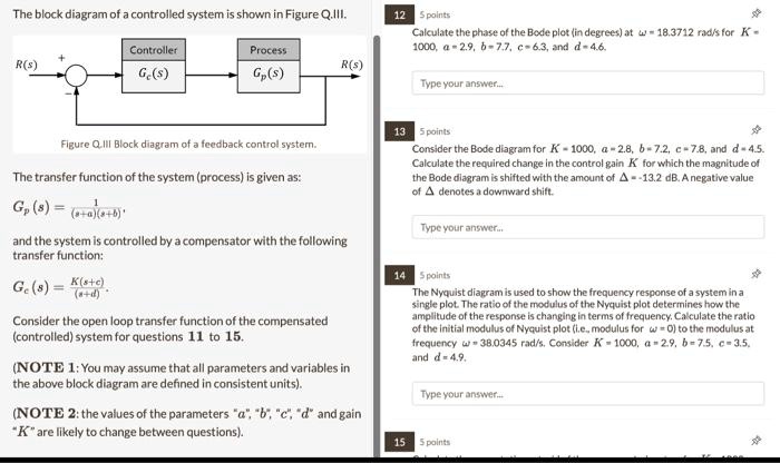 SOLVED: answer question 12 The block diagram of a controlled system is shown in Figure Q.lll 12 ...
