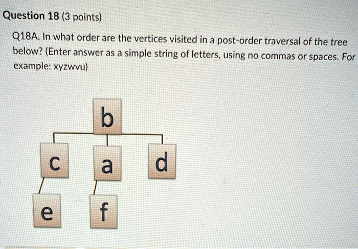 need help question183 points q18ain what order are the vertices visited in a post order ...