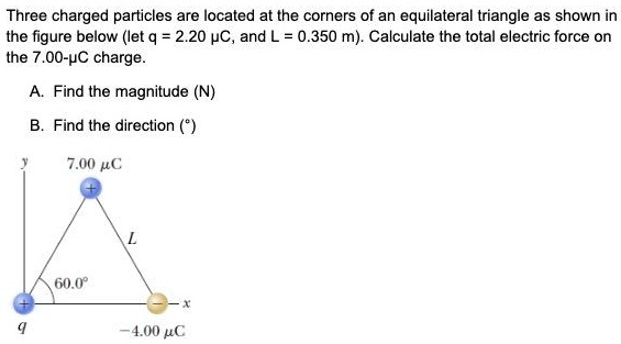 SOLVED: Texts: Three charged particles are located at the corners of an ...