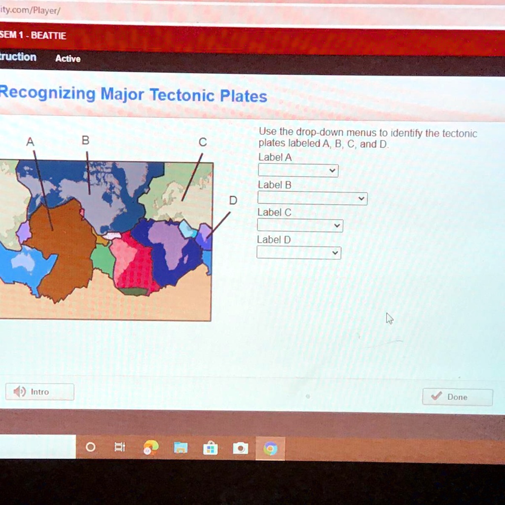 use the drop down menus to identify the tectonic plates labeled a b c ...