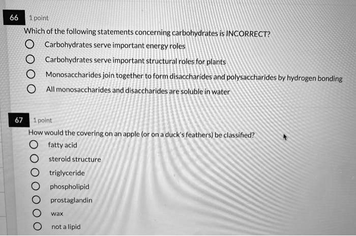 point which of the following statements concerning carbohydrates is ...