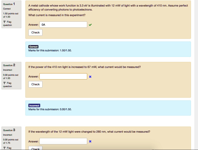 SOLVED: A metal cathode whose work function is 3.3 eV is illuminated ...