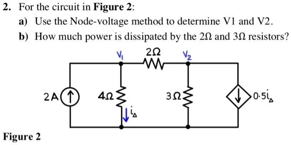 2. For the circuit in Figure 2: a) Use the Node-voltage method to determine V1 and V2. b) How ...