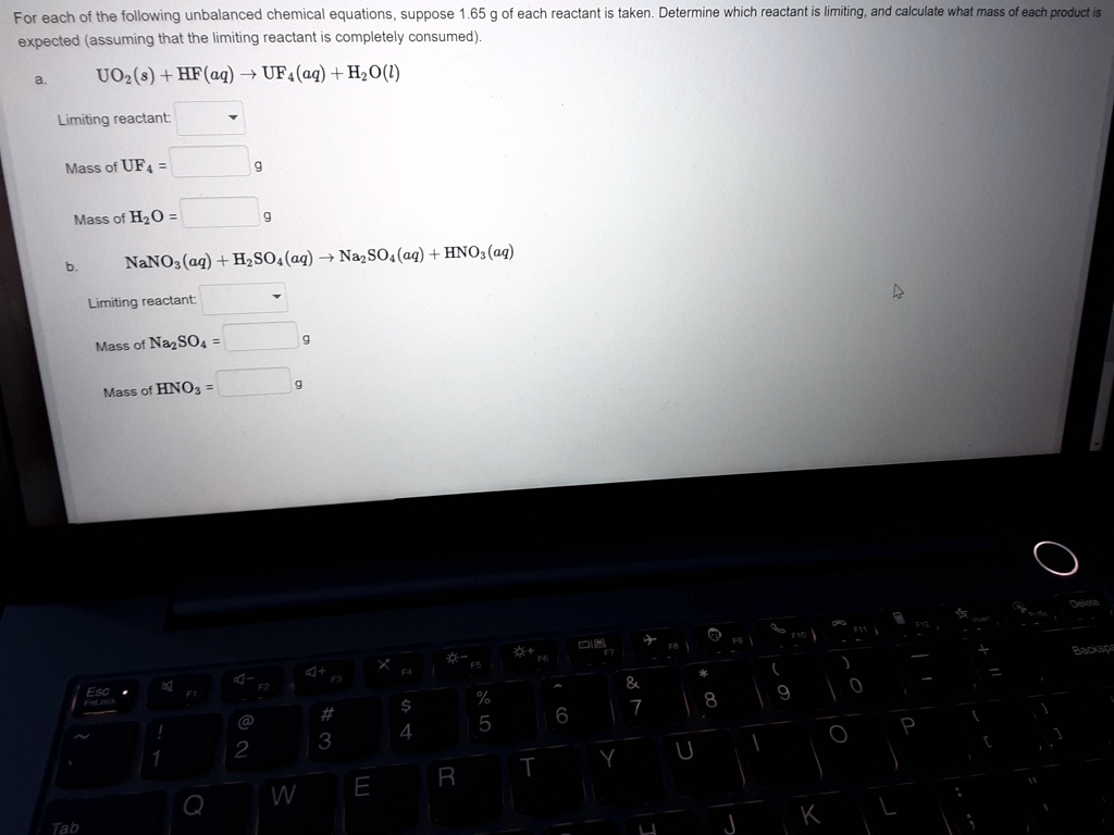SOLVED: For each of the following unbalanced chemical equations, suppose .65 g of each reactant ...