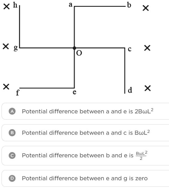 xh a b X X g c X O X f e d X Potential difference between a and e is ...