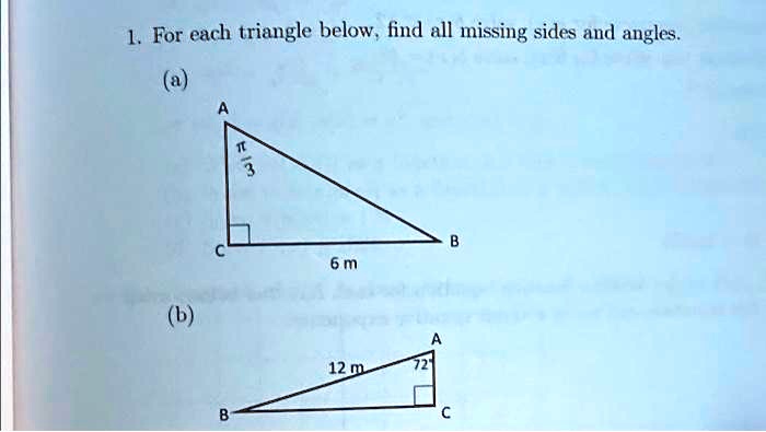 VIDEO solution: 1, For each triangle below . find all missing sides and angles 6 m 12m