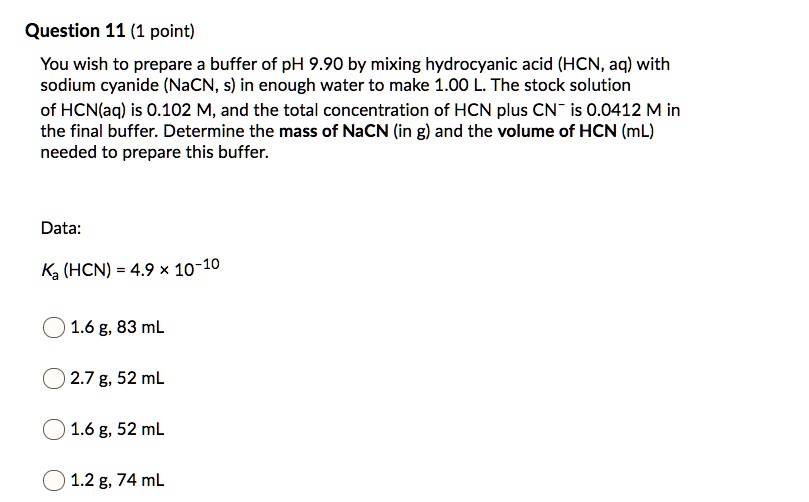 You wish to prepare a buffer of pH 9.90 by mixing...