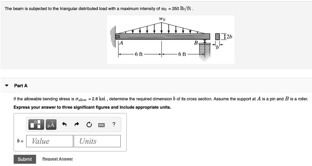 SOLVED: The beam is subjected to a triangular distributed load with a ...