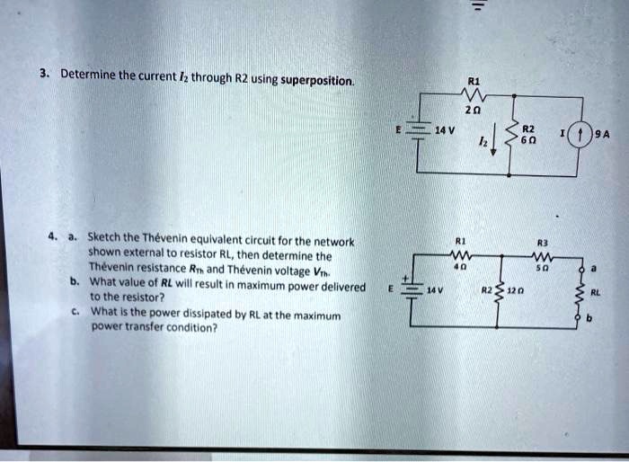 SOLVED: 3. Determine the current IZ through R2 using superposition. R1 = 20 Î© 14V R2 = 60 Î© 97 ...