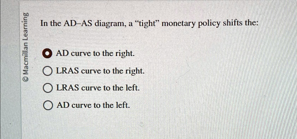 in the ad as diagram a tight monetary policy shifts the ad curve to the ...