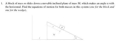 SOLVED: A block of mass m slides down a movable inclined plane of mass M, which makes an angle Î ...