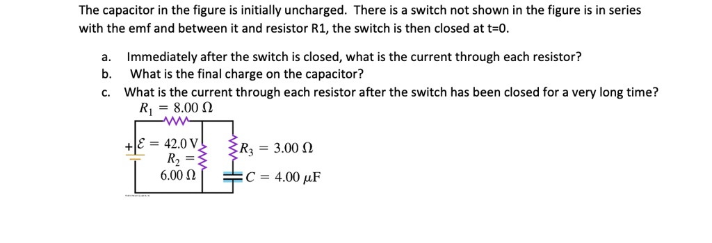 SOLVED: The capacitor in the figure is initially uncharged. There is a switch not shown in the ...