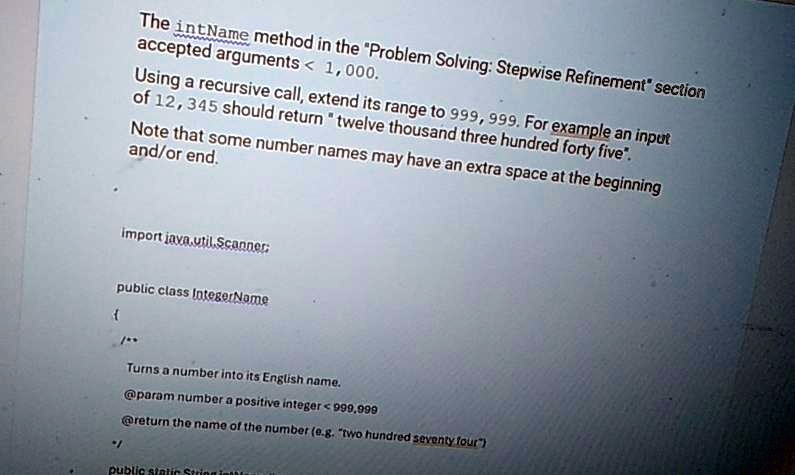 Solved The Intname Method In The Problem Solving Stepwise Refinement Section Accepted Arguments